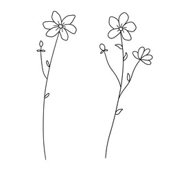 Hand drawn wildflowers set outline flower Vector Image
