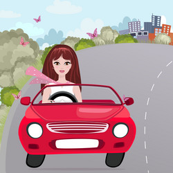 Girls driving car Royalty Free Vector Image - VectorStock