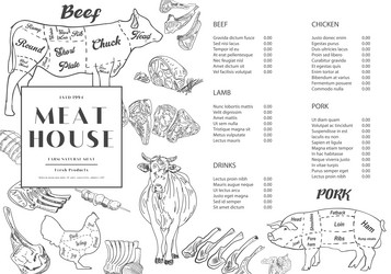 Meat house restaurant menu price template Vector Image