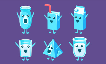 Funny milk containers set packaging Royalty Free Vector