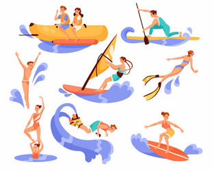 People characters doing water sport activity Vector Image