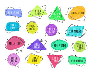 Refer a friend colorful sticker set Royalty Free Vector
