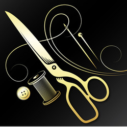 Golden sewing scissors needle with nick thimble Vector Image