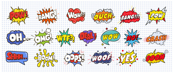 Comic sound speech effect bubbles set isolated Vector Image