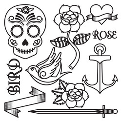 Rose & Skull Traditional Tattoo Royalty Free Vector