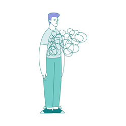 Sad man standing with clutter or tangled skein Vector Image