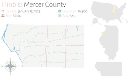 Map of mercer county in illinois Royalty Free Vector Image