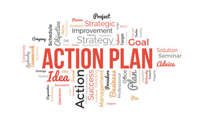 Word cloud background concept for action plan Vector Image
