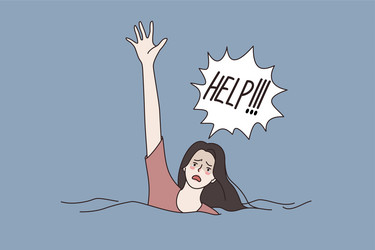 Hand drowing ask help danger cartoon under water Vector Image