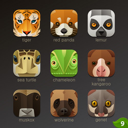 Animal faces for app icons-set 13 Royalty Free Vector Image