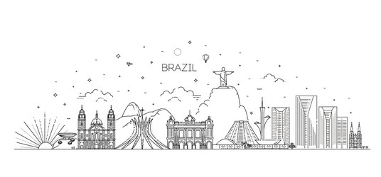 Brazil architecture line skyline Royalty Free Vector Image