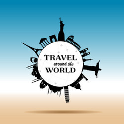 Travel around the world sign with history building