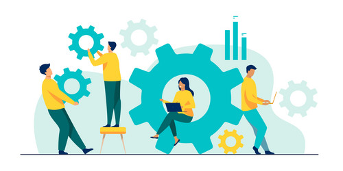 Business team working on cogwheel mechanism Vector Image