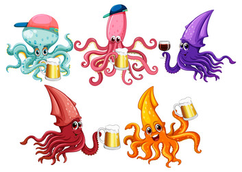Squid cartoon characters set Royalty Free Vector Image