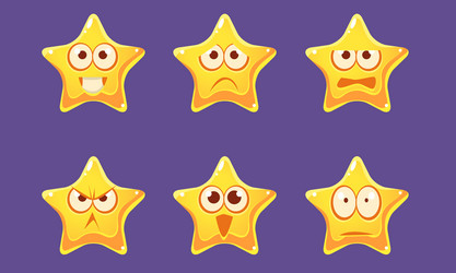 Cute glossy star characters set bright Royalty Free Vector