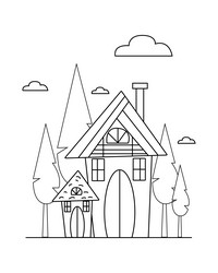 Easy simple house coloring page modern art Vector Image