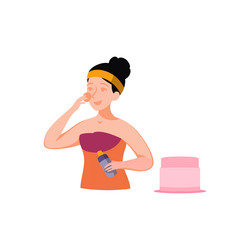 Girl applying toner on her face Royalty Free Vector Image