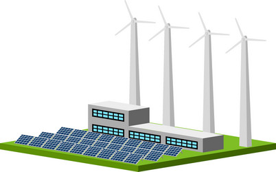 Solar panels and wind turbines green energy Vector Image