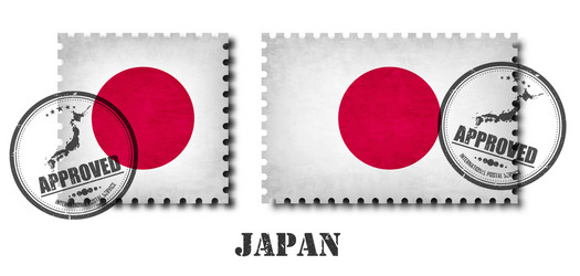 Set of old postage stamps with japan map and flag Vector Image