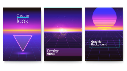 Retro landscape background sunset 3d landscape Vector Image