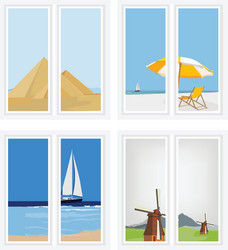 Open window with a landscape view Royalty Free Vector Image