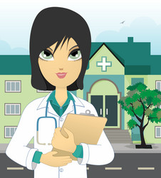 Confident female doctor taking patient notes Vector Image