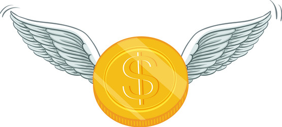 Gold coin with wings cartoon Royalty Free Vector Image