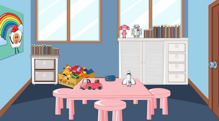 Empty room with toys and table Royalty Free Vector Image
