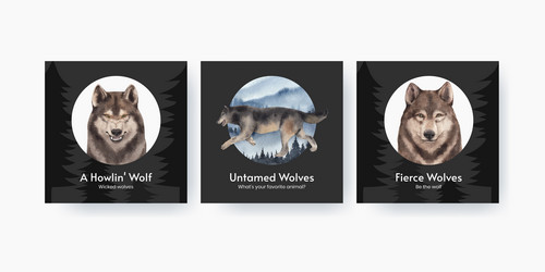 Banner template with wolf in winter Royalty Free Vector