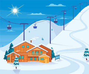 Ski resort in mountains cartoon brochure Vector Image