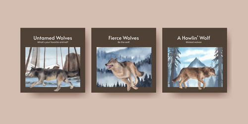 Banner template with wolf in winter Royalty Free Vector