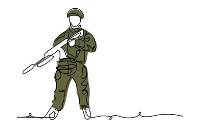 Continuous one line drawing soldier with weapon Vector Image