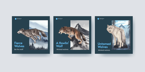 Banner template with wolf in winter Royalty Free Vector