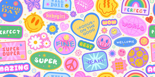 Cool groovy seamless pattern stickers collage Vector Image
