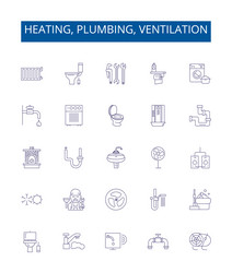 Heating plumbing ventilation line icons signs Vector Image