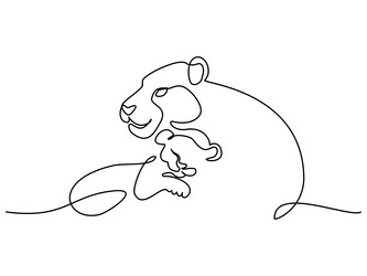 Young lioness with lion cub mother and baby Vector Image