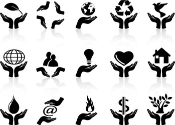 Hands with pigeon icons set Royalty Free Vector Image