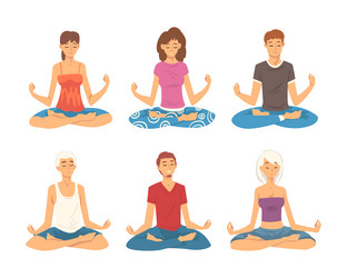 Relaxed people meditating in lotus position set Vector Image