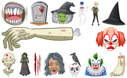 Set of horror halloween objects and cartoon Vector Image