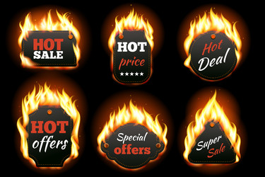 Fire flame tag label set Royalty Free Vector Image