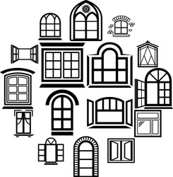 Set of black window icons Royalty Free Vector Image