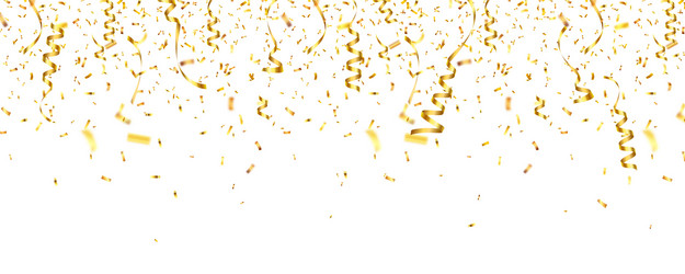 Red and gold confetti isolated on white background