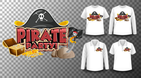 Pirate party logo with set different shirts Vector Image