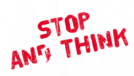 Stop and think rubber stamp Royalty Free Vector Image