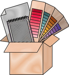 Cardboard box and color palette guide notebook Vector Image