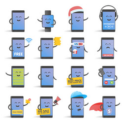 Happy cartoon smart phone character set great Vector Image