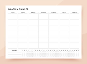 Monthly planner schedule homework template Vector Image