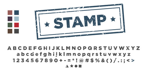 Stamp template alphabet font stamping Royalty Free Vector
