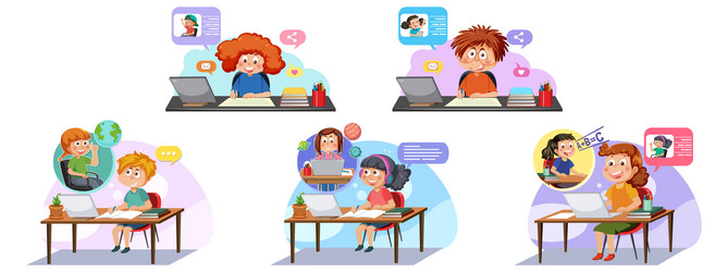 Set of students cartoon character learning Vector Image