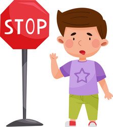 Cute boy standing near pedestrian crossing road Vector Image